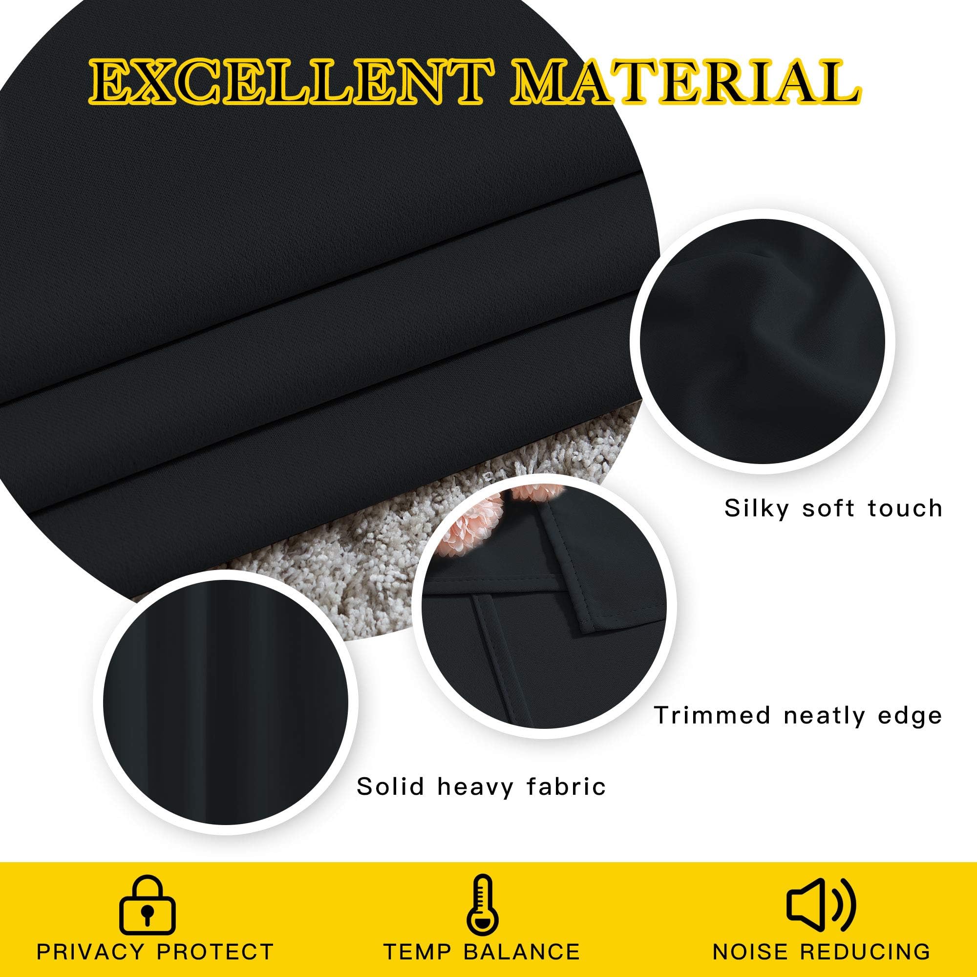 NICETOWN Black Blackout Curtains 84 inch Long - Light Reducing Thermal Insulated Solid Grommet Blackout Curtains/Panels/Drapes for Living Room (Set of 2, W52 x L84)