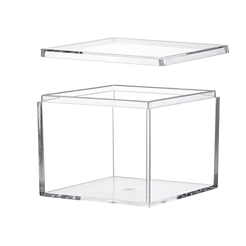 Dayaanee Clear Acrylic Box with Lid, 2 Pack Plastic Square Cube Containers Storage Box 6.7x3.9x5.3Inch/170X10X135mm for Candy Pill and Tiny Jewelry