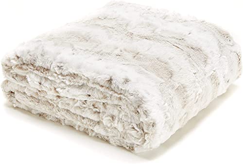 Outrageously Soft Throw Blanket - Ultra Plush Minky Faux Fur Blanket - Oversized 60 x 80 Inches - Tan
