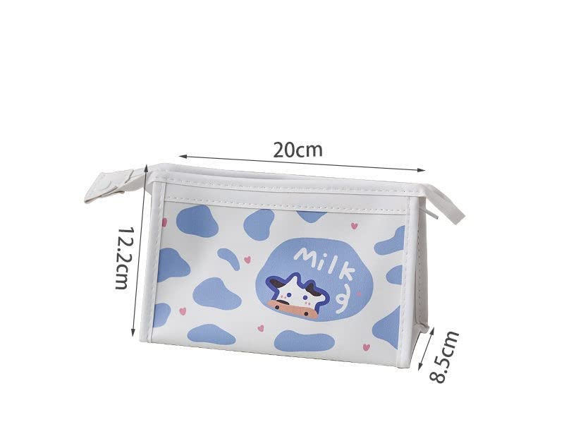 Aufruh Cow Pencil Case PU Leather Cute Cartoon Animal Pencil Pouch Blue Make Up Case Cosmetic Bag Stationary Kawaii Pencil Box