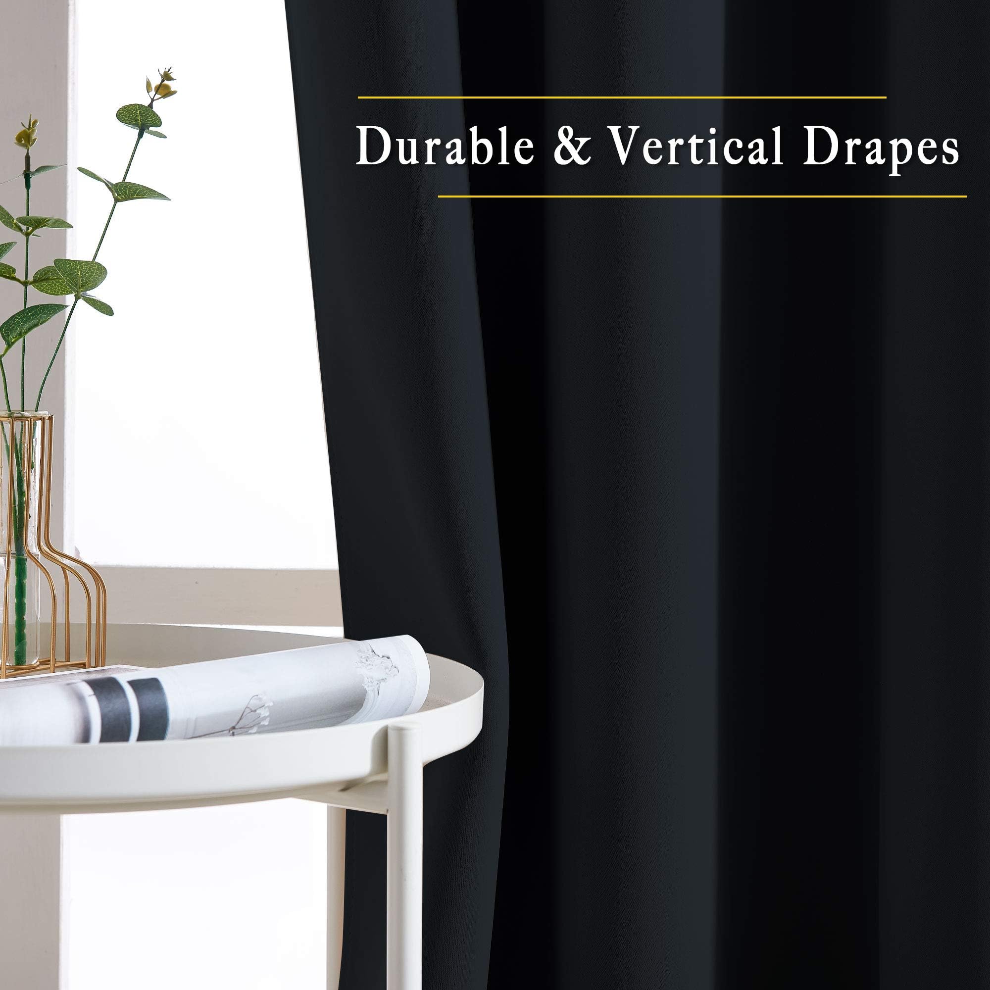 NICETOWN Black Blackout Curtains 84 inch Long - Light Reducing Thermal Insulated Solid Grommet Blackout Curtains/Panels/Drapes for Living Room (Set of 2, W52 x L84)