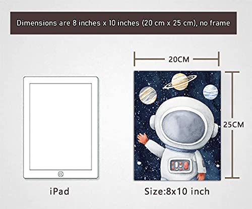 RUIYAN 6 Pieces Funny Inspirational Cartoon Outer Space Astronaut Planet Wall Art, Explore Dream Discover Art for Boys,(8*10inch)Perfect Nursery Playroom Classroom or Children Room Decor