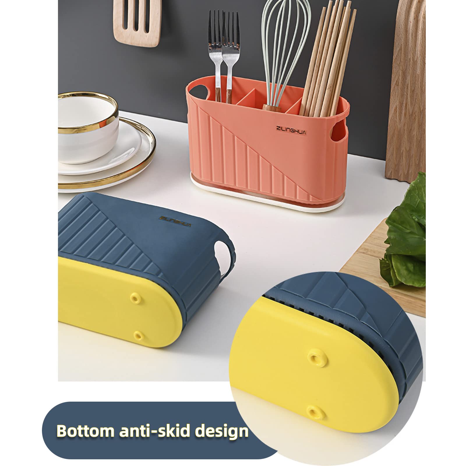Jaugufiy Kitchen Cutlery Drainer Utensil Holder Cutlery Storage Box Wall-Mounted Tableware Storage Holder Utensil Caddy Flatware Organizer Countertop (Green)