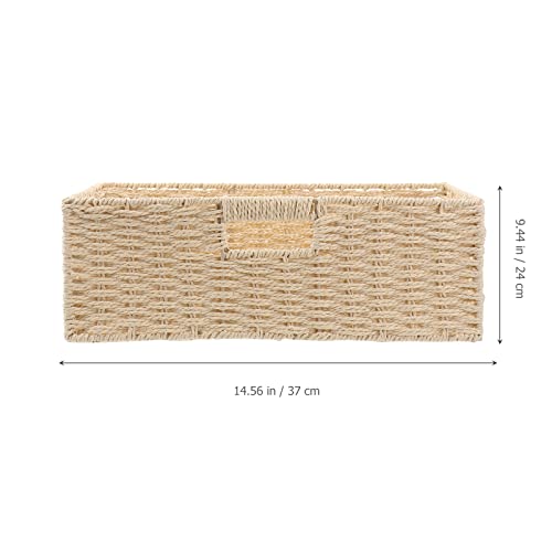 Healifty Rattan Storage Basket Countertop Rectangular Wicker Basket with Handles Book Cosmetic Sundries Holder Hand Woven Basket for Home Office