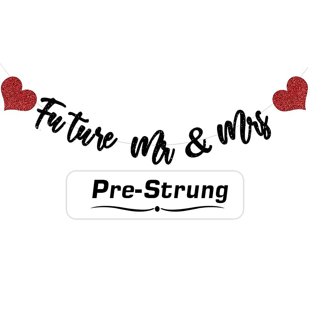 PALASASA Future Mr & Mrs Banner,Glitter Wedding Party Decor Props,Bridal Shower/Engagement/Bachelorette Party Decorations-Pre-Strung (Black)