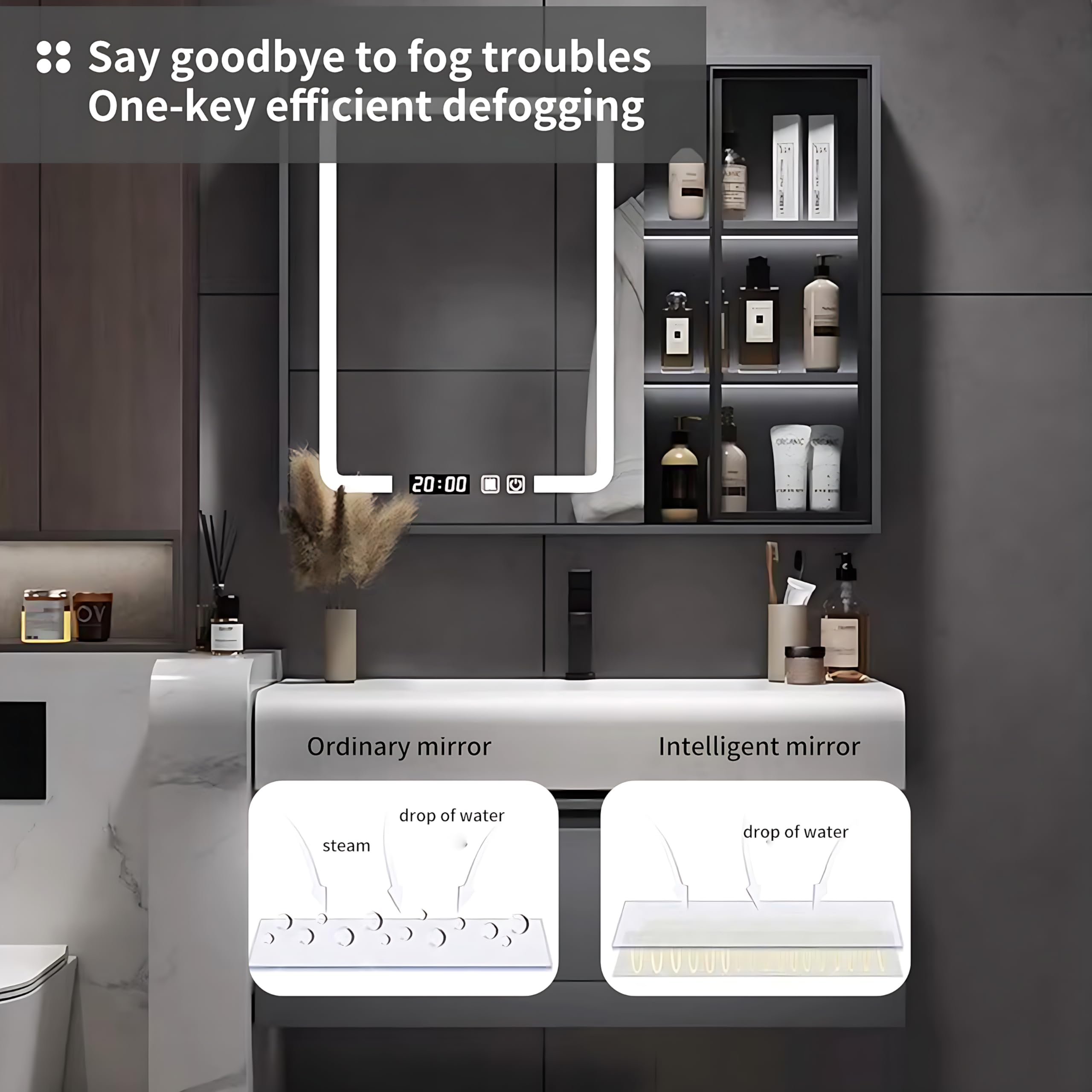 ZGNBSD Bathroom Vanity Set - Includes Modern Floating Bathroom Vanity with Sink & LED Intelligent Fog Mirror Cabinet (24")