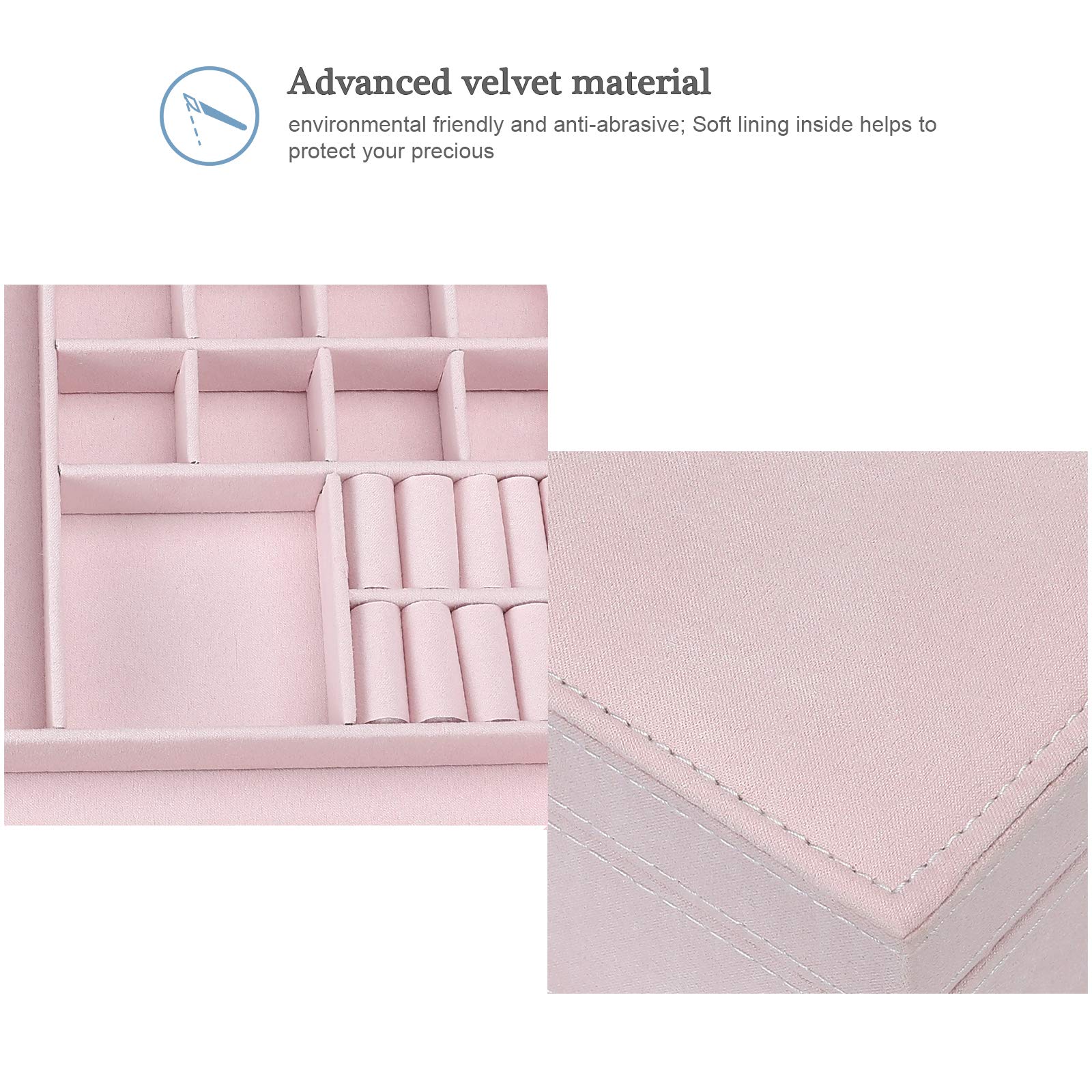 ProCase Velvet Jewelry Box Organizer for Women, 2 Layer Jewelry Display Storage Holder Case for Necklace Earrings Bracelets Rings -Pink