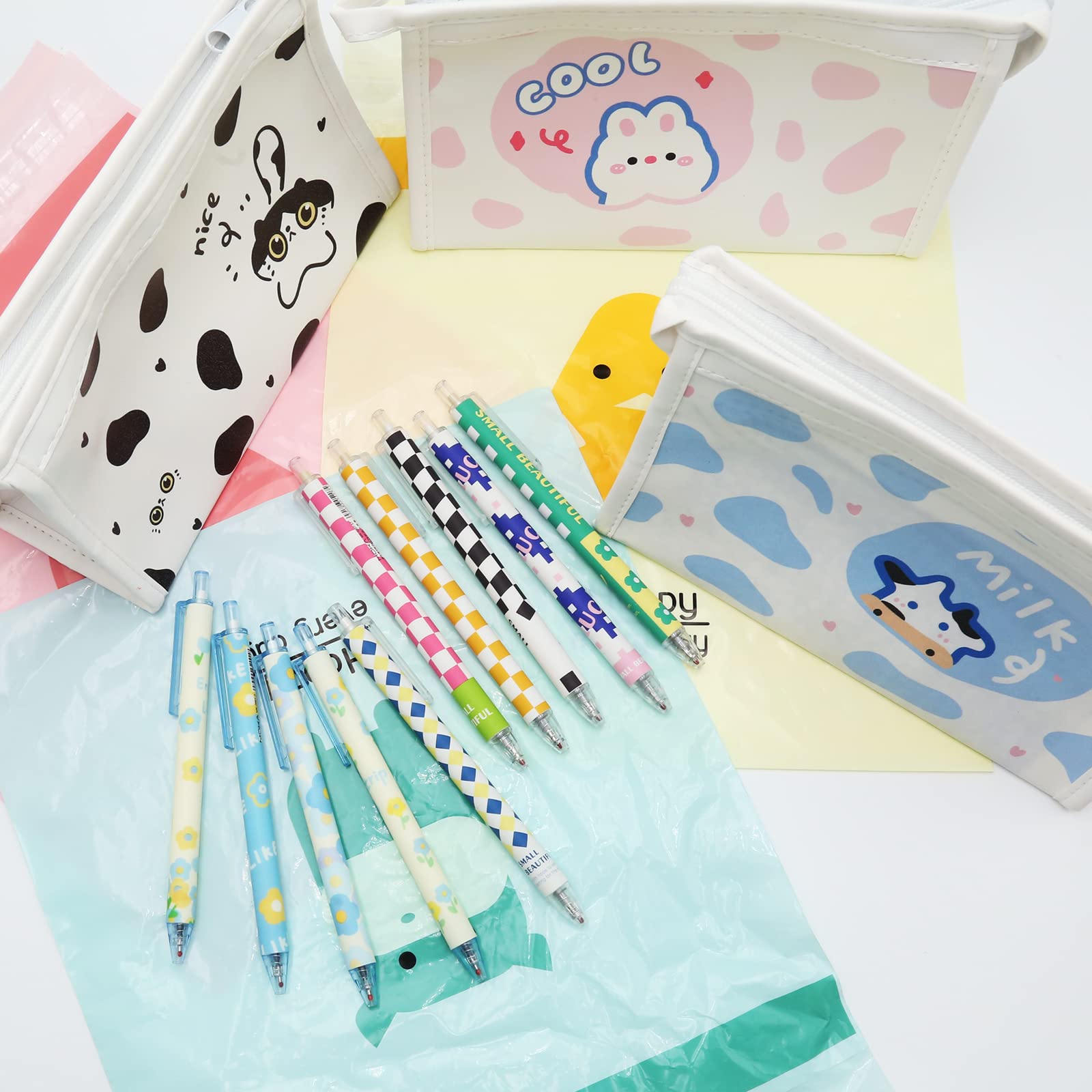 Aufruh Cow Pencil Case PU Leather Cute Cartoon Animal Pencil Pouch Blue Make Up Case Cosmetic Bag Stationary Kawaii Pencil Box