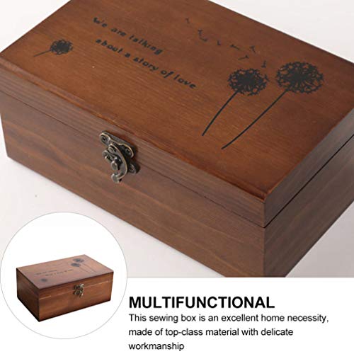 Cabilock Wood Sewing Storage Basket Knitting Crochet Embroidery Art Supplies Organizer Household Travel Sewing Repair Accessories Box for DIY Beginner Camper Without Accessories
