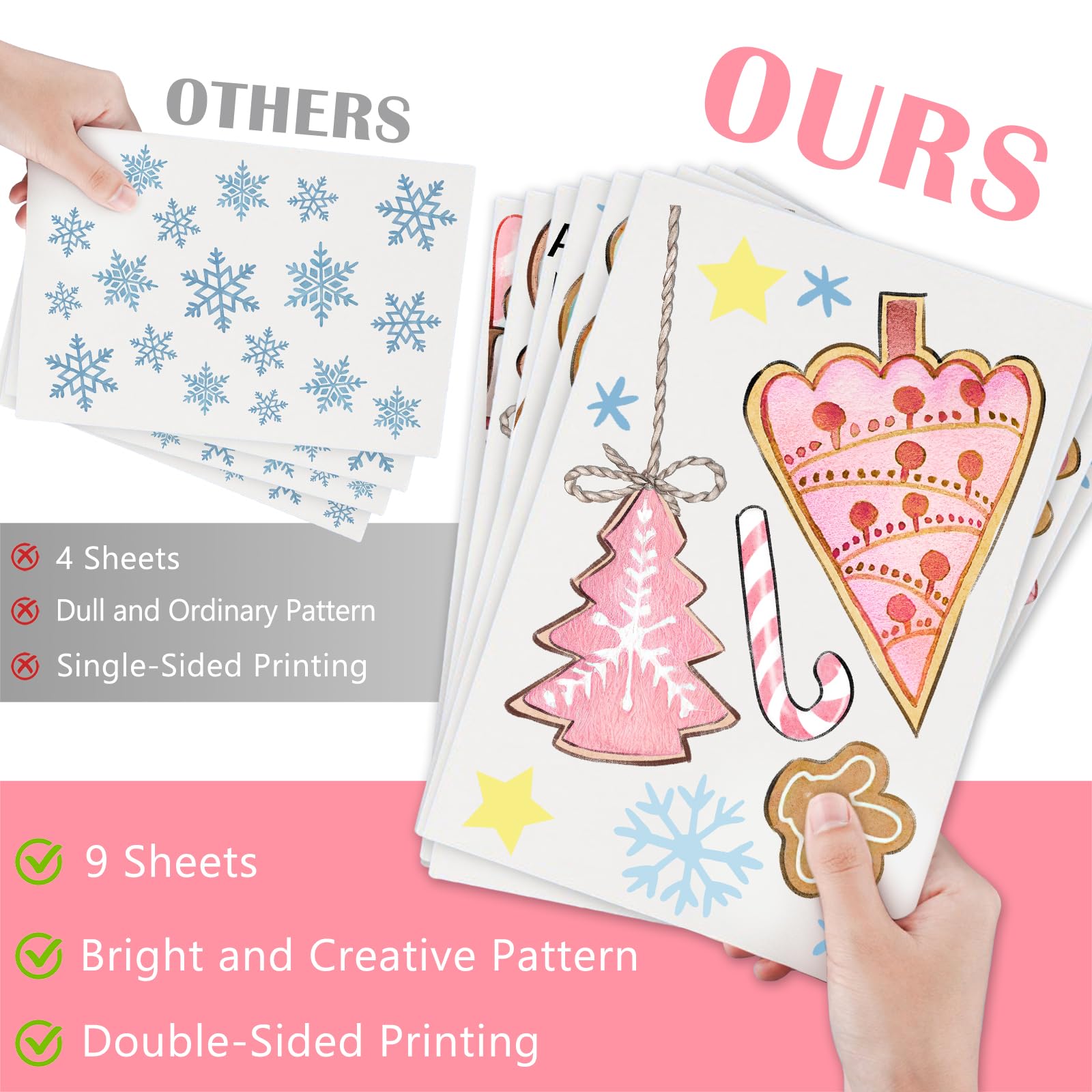 Mfault 148 PCS Merry Christmas Gingerbread Window Clings 9 Sheets, Xmas Ginger Bread Man Pink Candy Cane House Stickers Decals Decorations, Winter Snowflake Living Room Home Kitchen Decor Holiday Gift