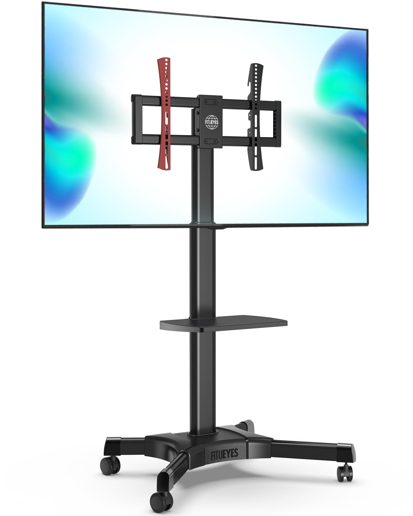FITUEYES Tall TV Cart Mobile TV Stand for 32 to 70 Inch LED LCD Flat Curved Screen TVs Rolling Black Swivel Floor Stand with Height Adjustable Shelf & Lockable Casters - VESA 600x400mm, holds up 88lbs