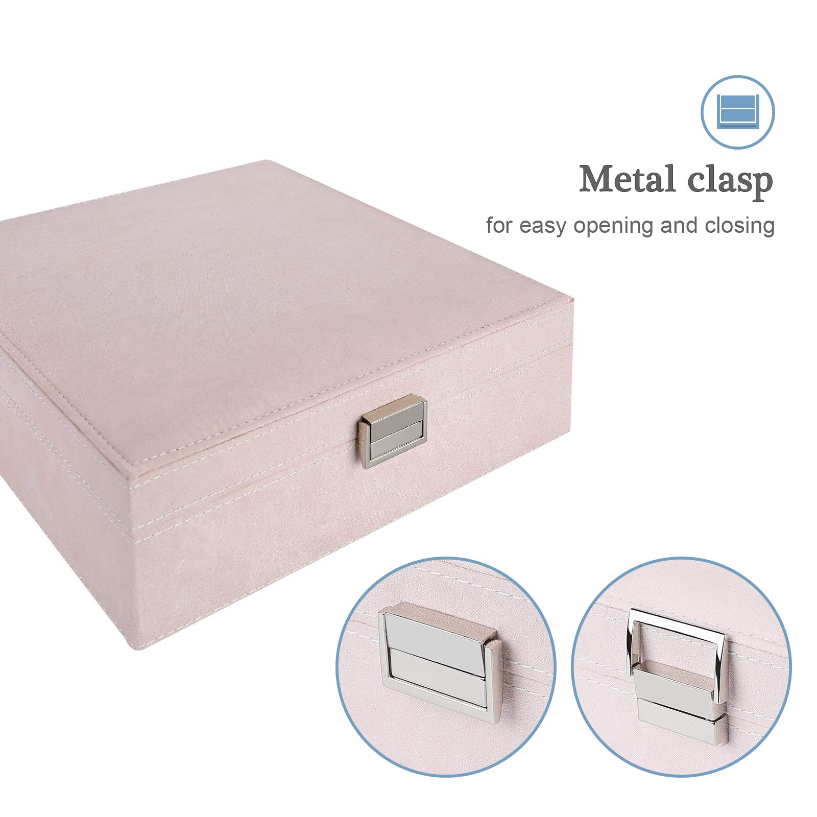 ProCase Velvet Jewelry Box Organizer for Women, 2 Layer Jewelry Display Storage Holder Case for Necklace Earrings Bracelets Rings -Pink