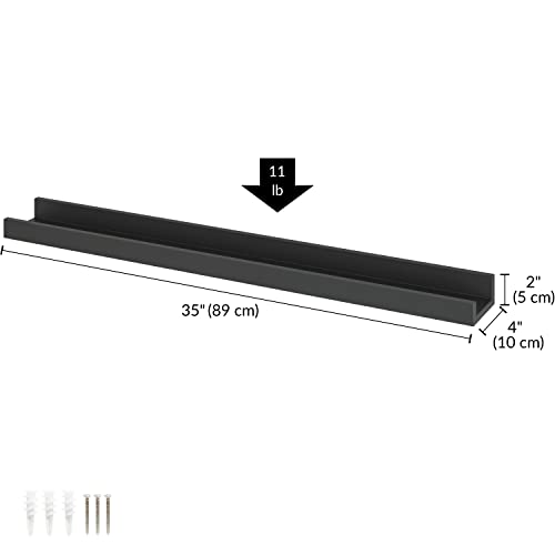 Ballucci Floating Wall Shelf, 35" Wall Mounted Long Picture Ledge Wood Shelf for Nursery, Living Room, Bedroom, Kitchen - Black