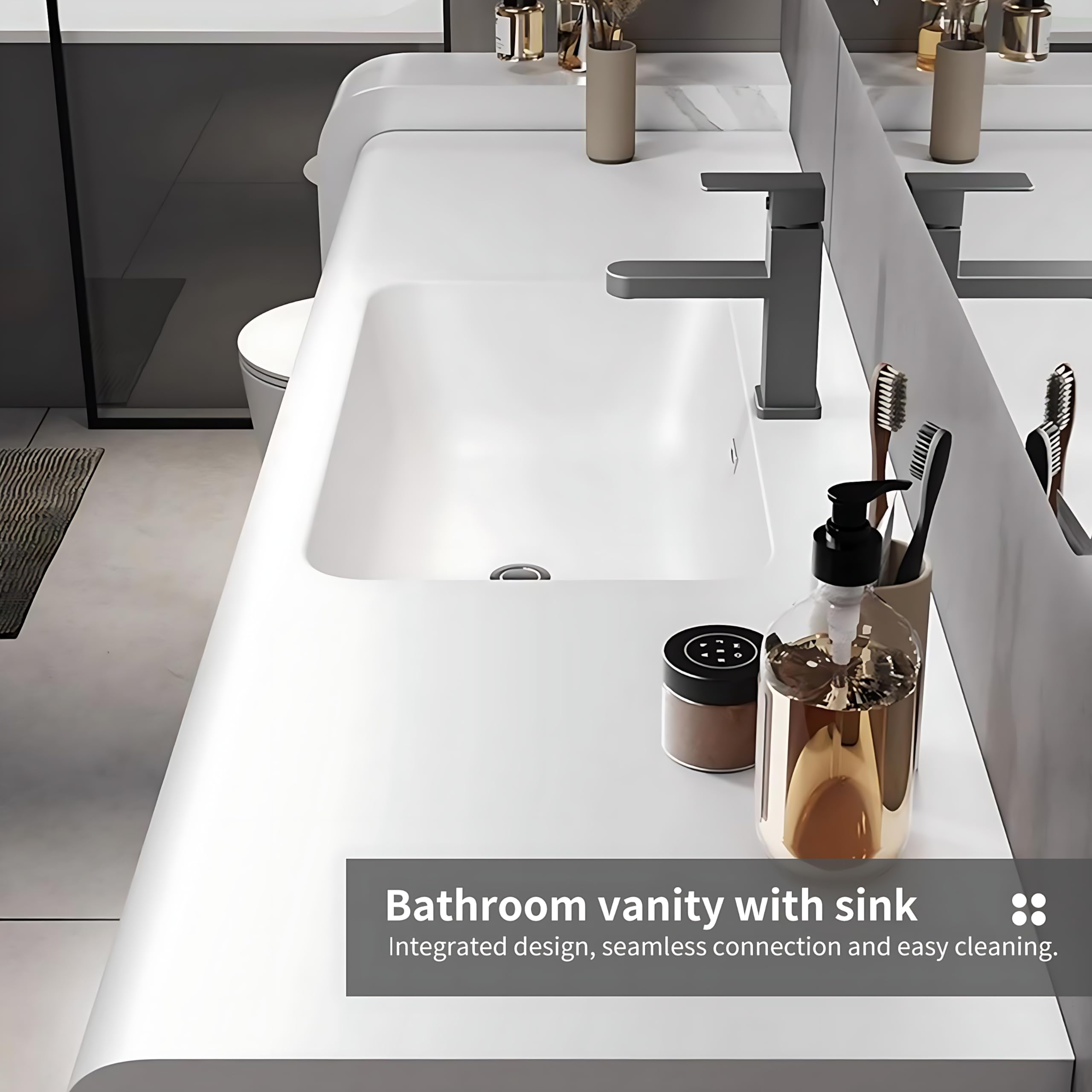 ZGNBSD Bathroom Vanity Set - Includes Modern Floating Bathroom Vanity with Sink & LED Intelligent Fog Mirror Cabinet (24")