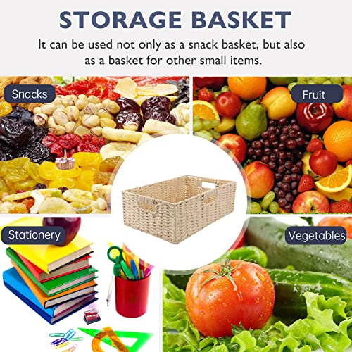 Healifty Rattan Storage Basket Countertop Rectangular Wicker Basket with Handles Book Cosmetic Sundries Holder Hand Woven Basket for Home Office