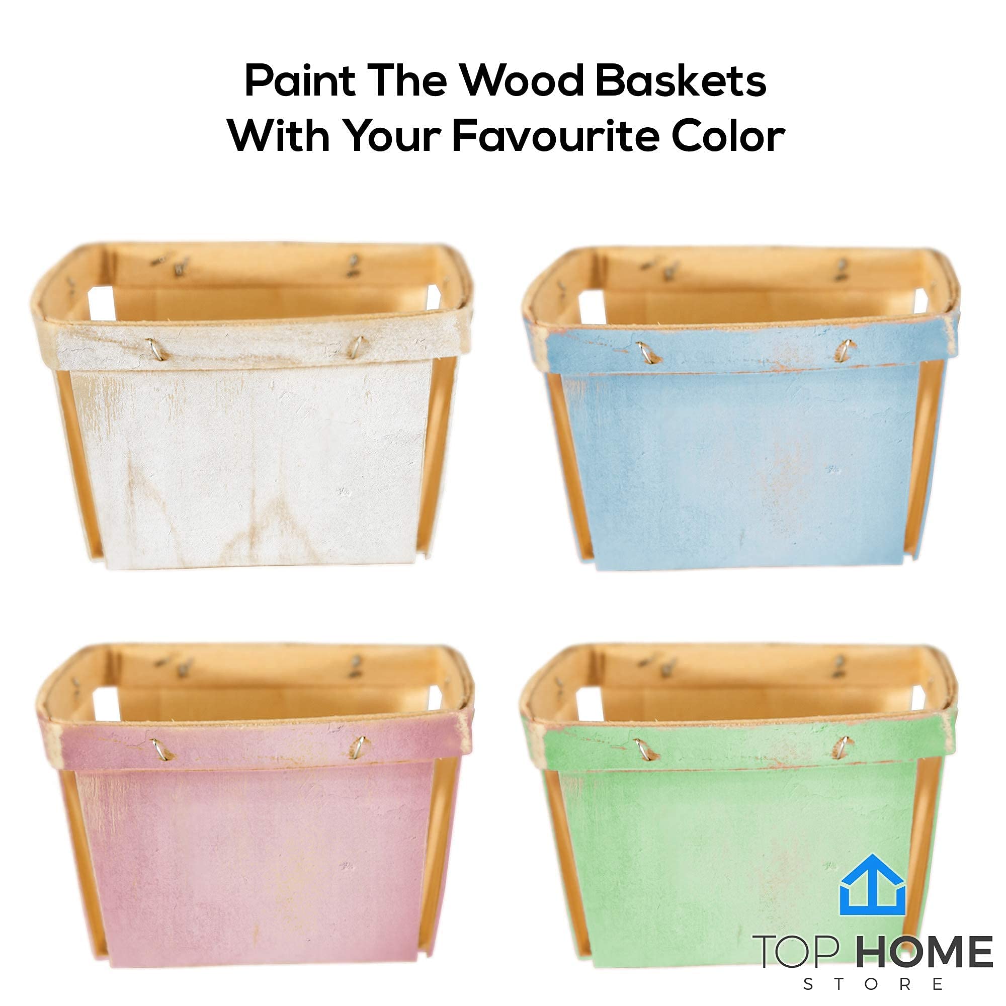 One Pint Wooden Gift Baskets (10 Pack); for Picking Fruit or Arts, Crafts and Decor; 4"x4"x2.5" Square Vented Wood Boxes