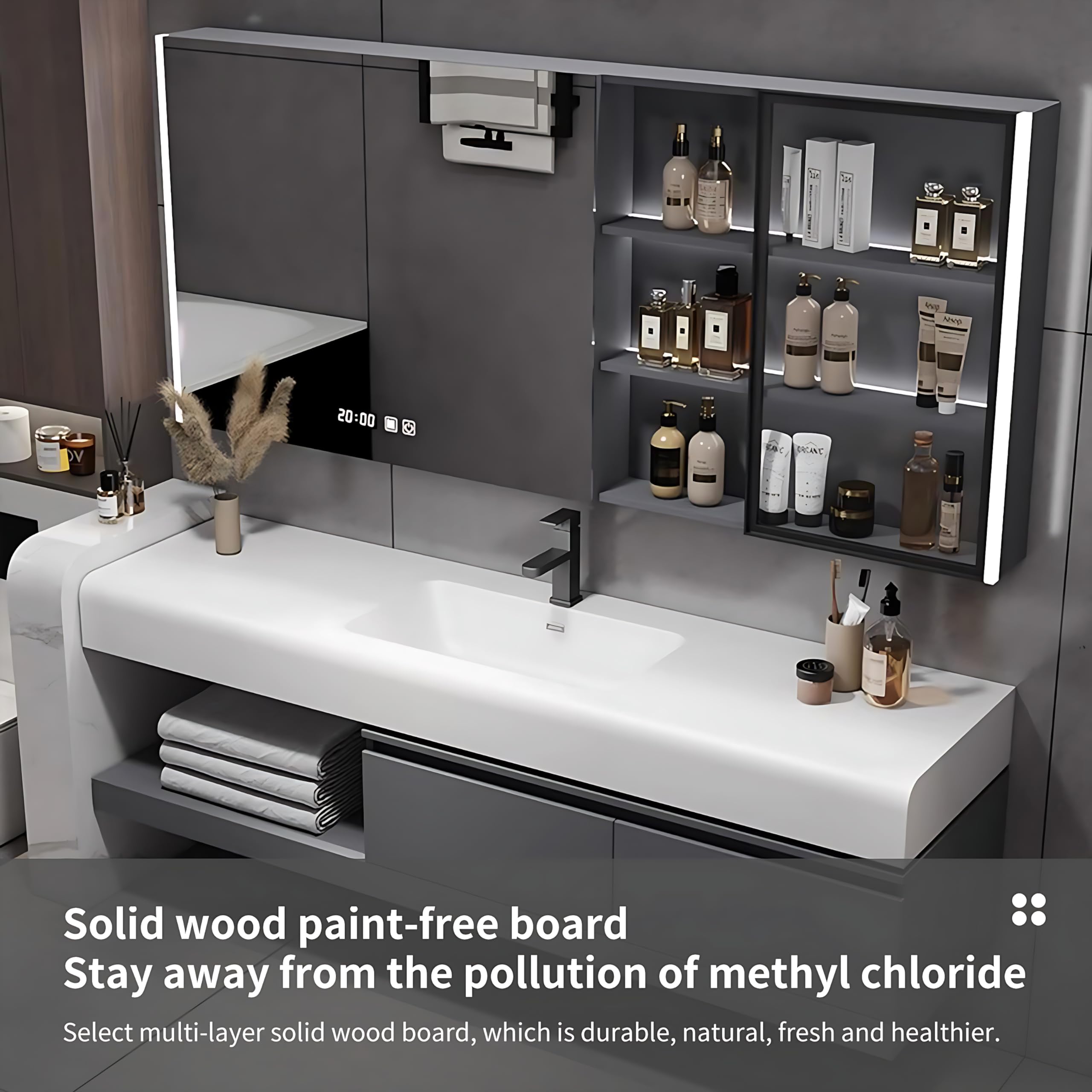 ZGNBSD Bathroom Vanity Set - Includes Modern Floating Bathroom Vanity with Sink & LED Intelligent Fog Mirror Cabinet (24")