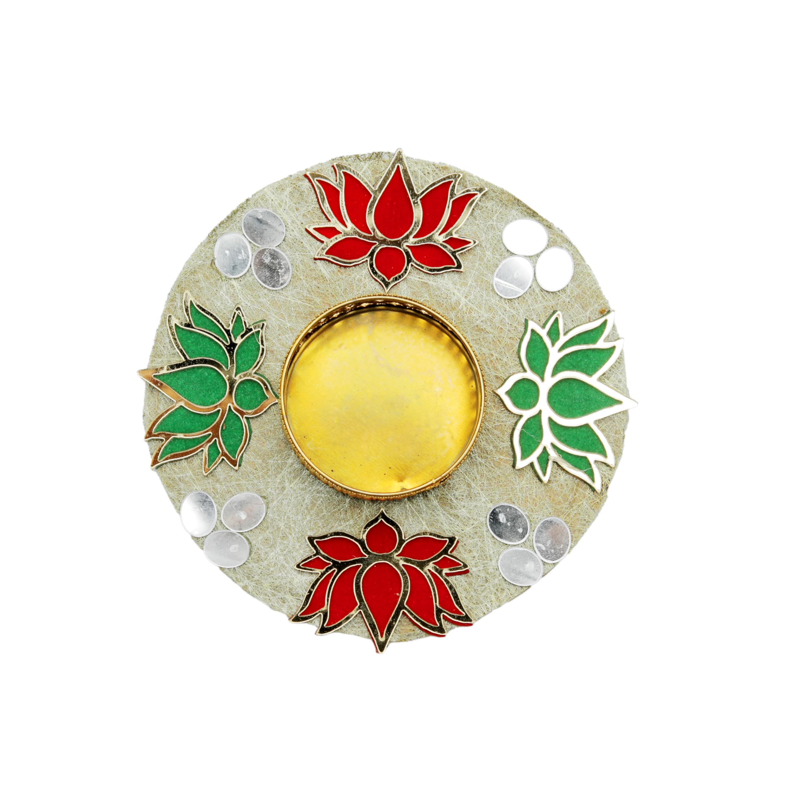 Set of 2 MDF Wooden Lotus Base T Light Holder Candle Stand Tealight Holders for Indian Traditional Festival Decoration Lighting Accessory Wedding Home Decor(Without Wax)(Red,Green)(Size:-4")