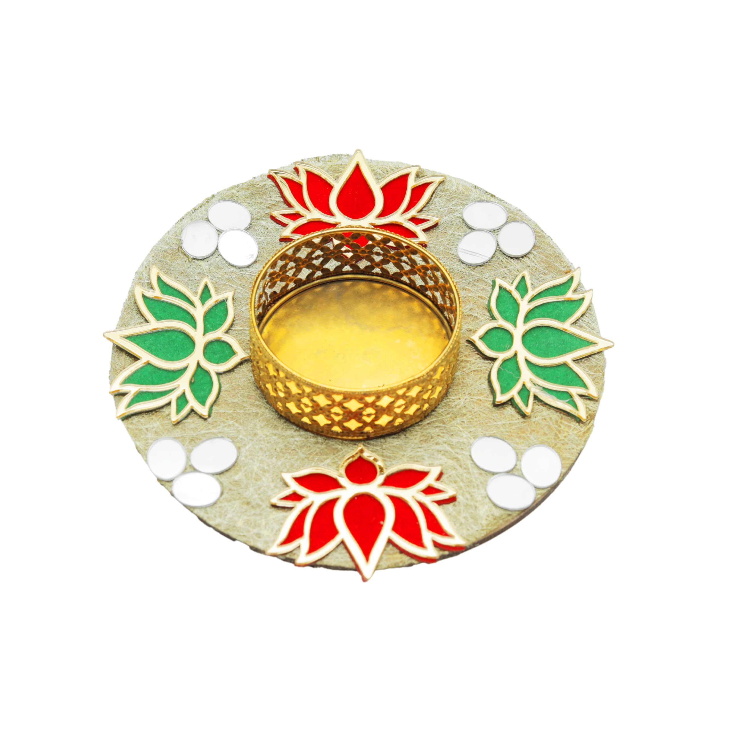 Set of 2 MDF Wooden Lotus Base T Light Holder Candle Stand Tealight Holders for Indian Traditional Festival Decoration Lighting Accessory Wedding Home Decor(Without Wax)(Red,Green)(Size:-4")
