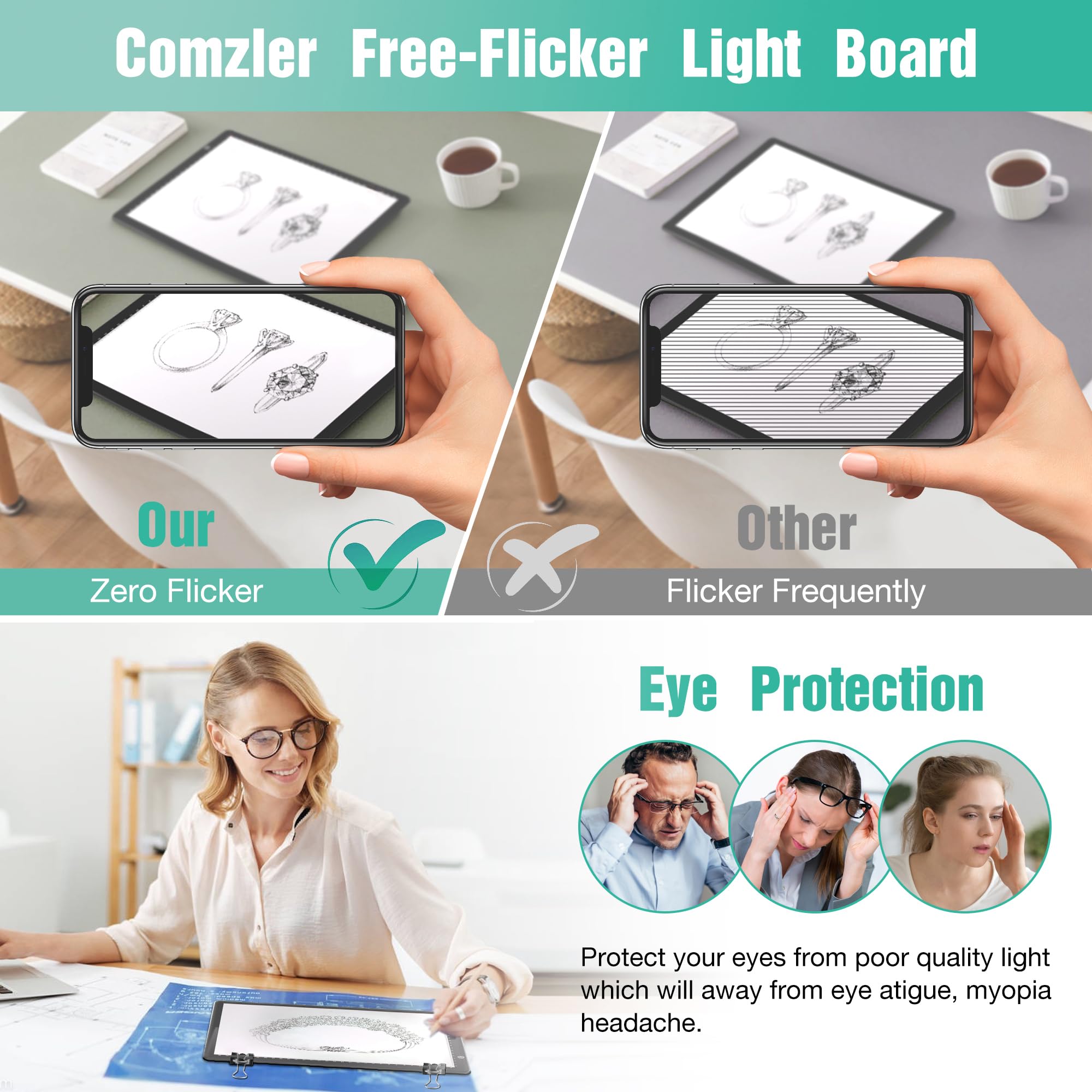 comzler Light Board, A4 Tracing Light Box, Magnetic Light Pad, Light Table for Tracing, LED Light Drawing Board, Sketch Pad LED Light Drawing Pad, Cricut Light Pad, Dimmable Brightness