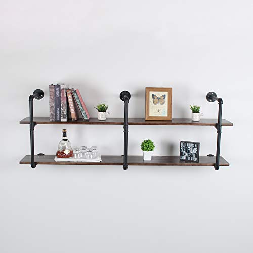 OISSIO Industrial Pipe Wall Shelf,2-Tiers Wall Mount Bookshelf,63in Rustic Wall Mount Shelf,DIY Storage Shelving Floating Shelves,Rustic Pipe Shelving Unit,Wall Book Shelf for Home Organizer