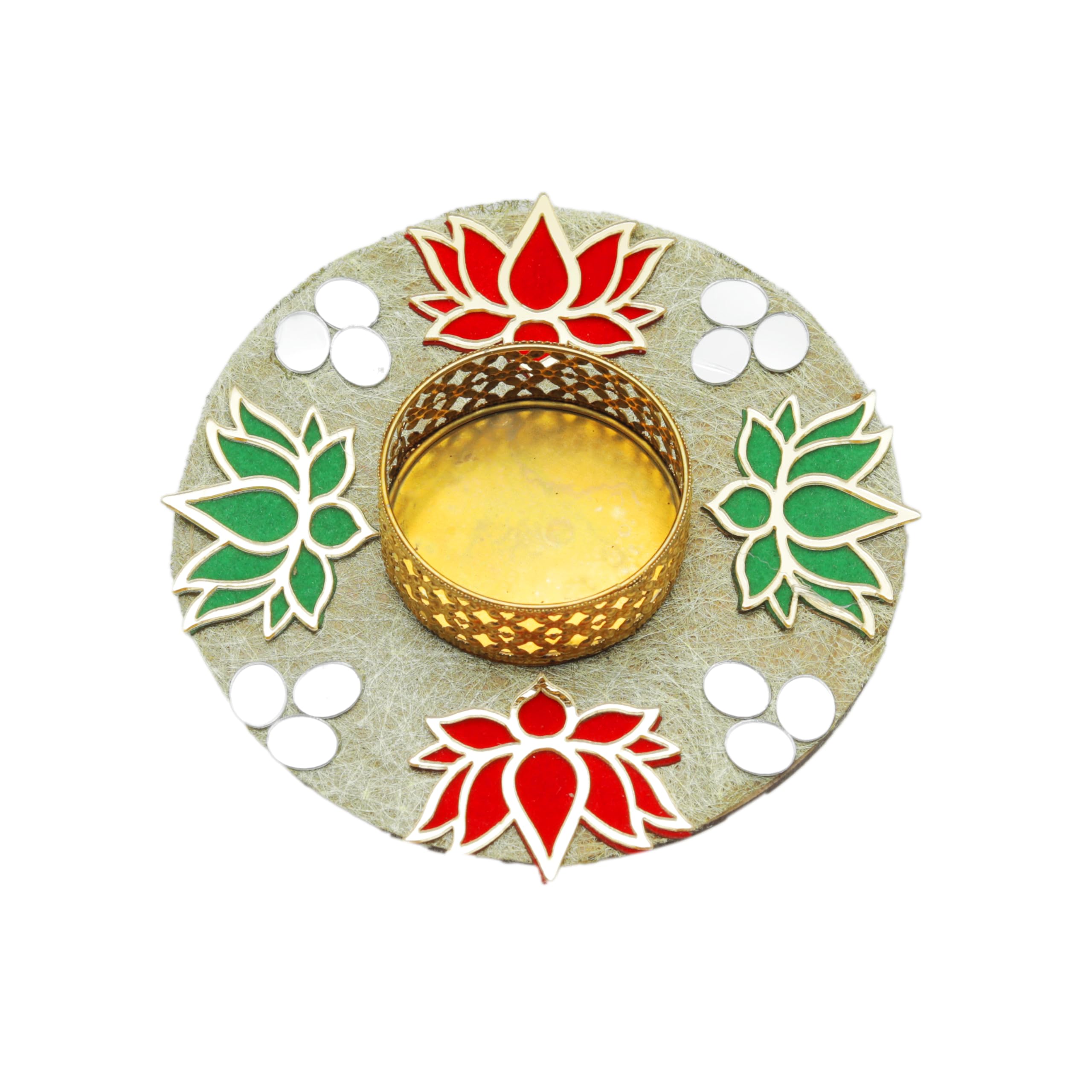 Set of 2 MDF Wooden Lotus Base T Light Holder Candle Stand Tealight Holders for Indian Traditional Festival Decoration Lighting Accessory Wedding Home Decor(Without Wax)(Red,Green)(Size:-4")