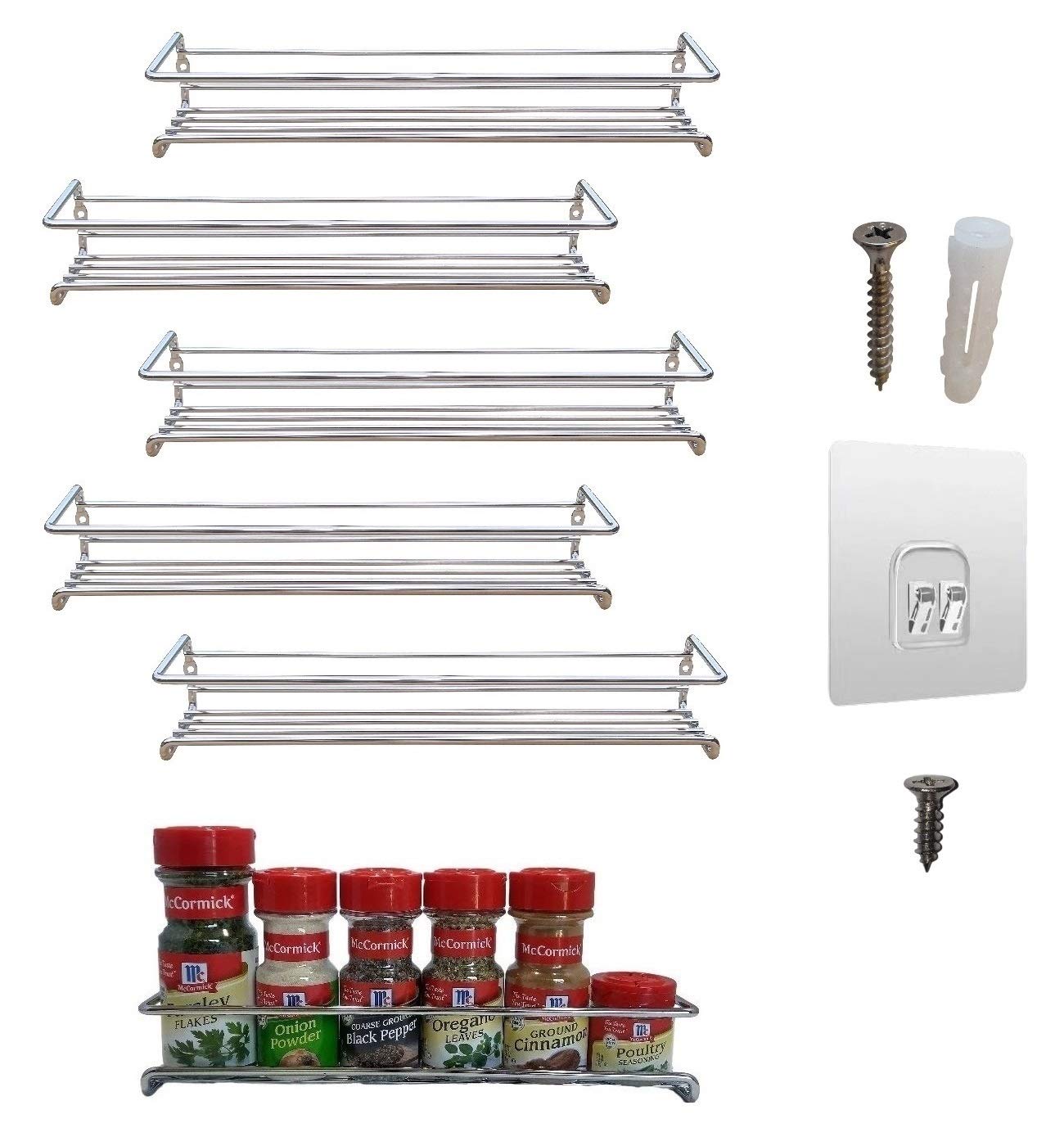 6 Pack. Wall mount spice rack organizer for cabinet. Spice shelf. Seasoning organizer. Pantry door organizer. Spice storage. 12 x 3 x 3 inches. Premium Present brand