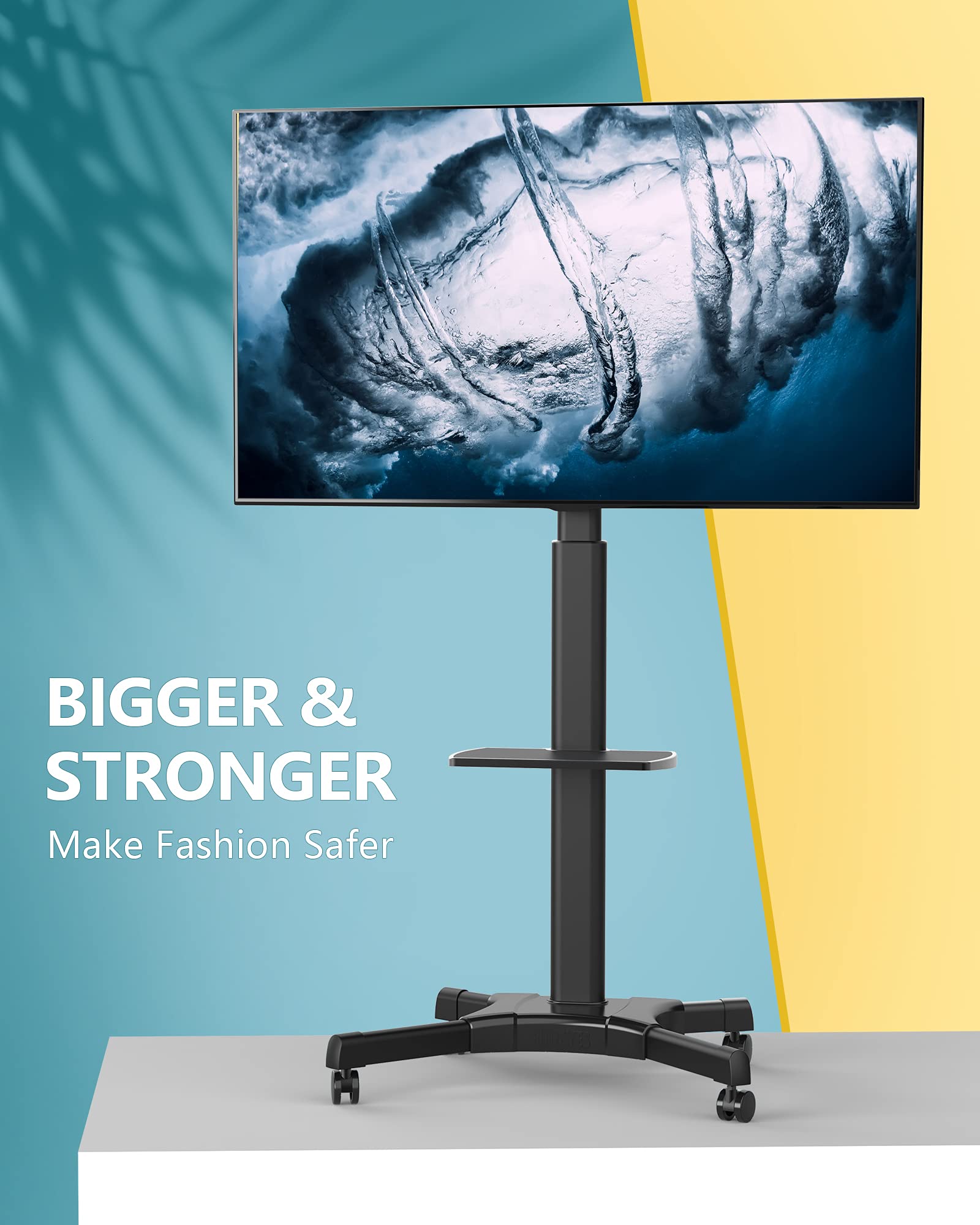 FITUEYES Tall TV Cart Mobile TV Stand for 32 to 70 Inch LED LCD Flat Curved Screen TVs Rolling Black Swivel Floor Stand with Height Adjustable Shelf & Lockable Casters - VESA 600x400mm, holds up 88lbs