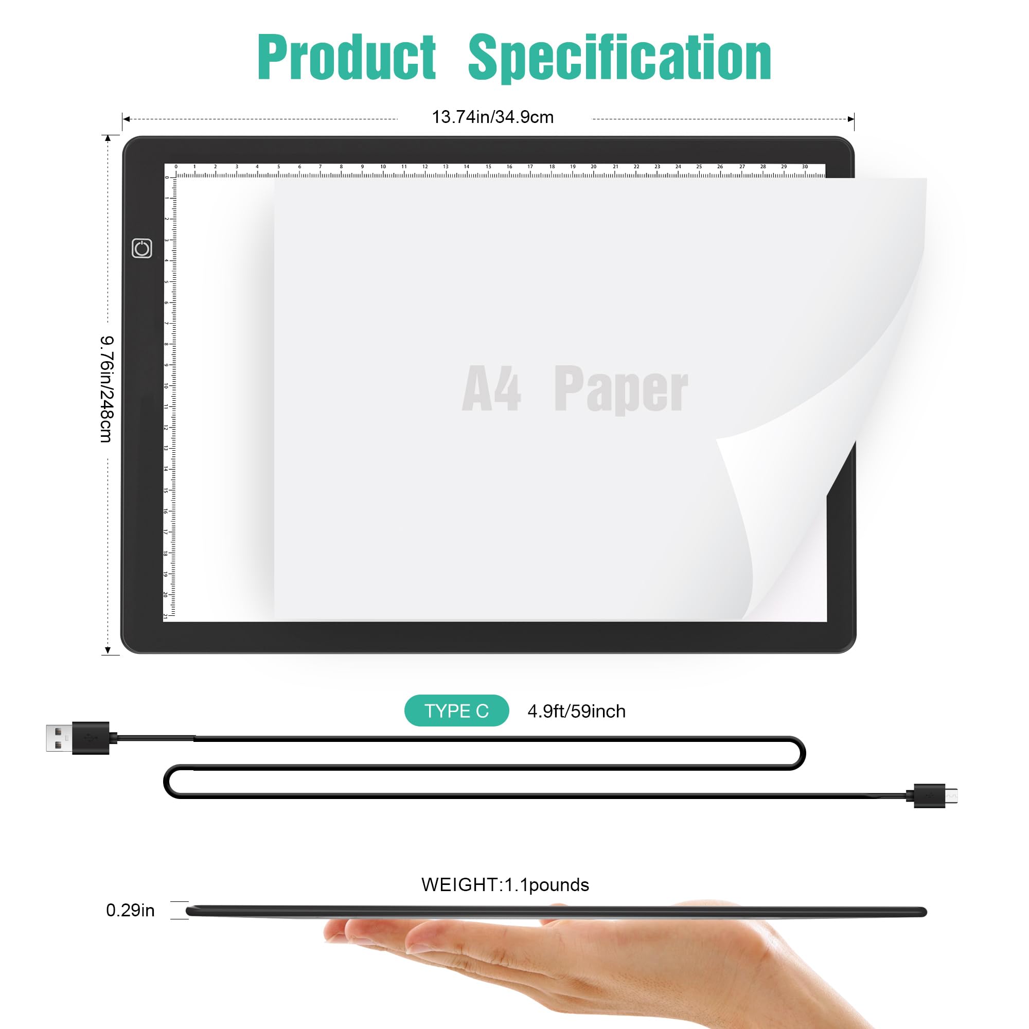 comzler Light Board, A4 Tracing Light Box, Magnetic Light Pad, Light Table for Tracing, LED Light Drawing Board, Sketch Pad LED Light Drawing Pad, Cricut Light Pad, Dimmable Brightness