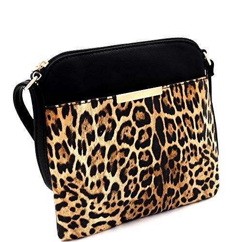 Trendeology Leopard Print Vegan Leather Tassel Accent Multi Pocket Small Medium Crossbody (1Leopard Print Pocket - Red)