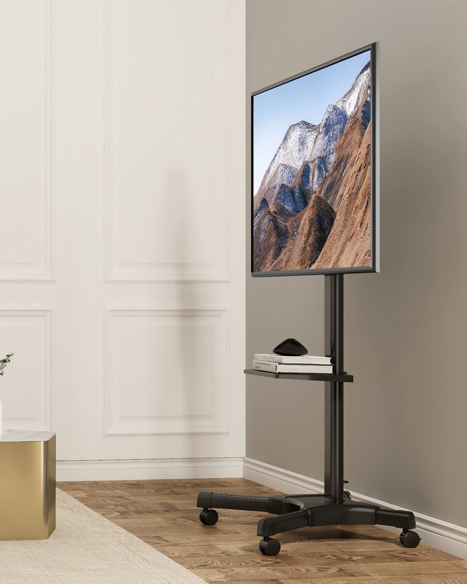 FITUEYES Tall TV Cart Mobile TV Stand for 32 to 70 Inch LED LCD Flat Curved Screen TVs Rolling Black Swivel Floor Stand with Height Adjustable Shelf & Lockable Casters - VESA 600x400mm, holds up 88lbs