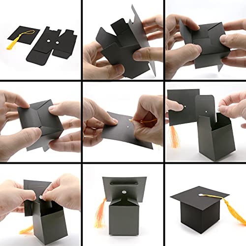 INKNOTE 32 pcs Graduation Cap Gift Box for 2023 Graduation Ceremony Party, Black Box with Yellow Tassel Party Favors Decor Party Supplies,Treat Cake Candy Chocolate Biscuit Box for Graduation Party