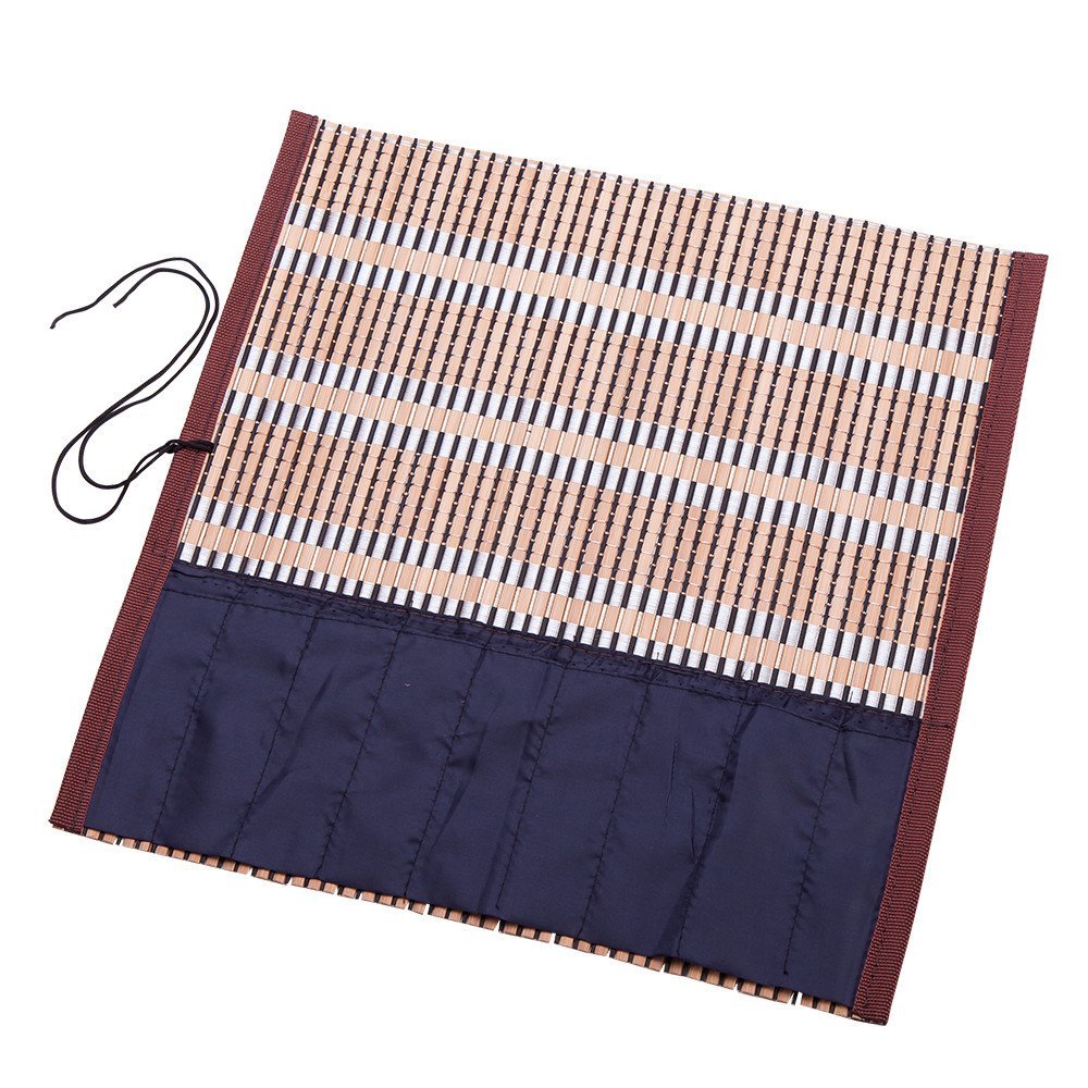 Bamboo Calligraphy Brush Holder Rollup Protection, 8 Compartments Pouch Organizer 36x36cm (14x14") - Large