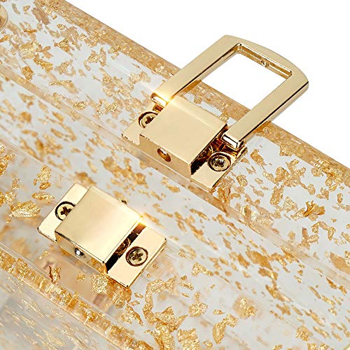 CHISHUNG Women Acrylic Evening Clutch bag Transparent Golden Box Purse Handbag for Wedding Cocktail Party Prom, Blue