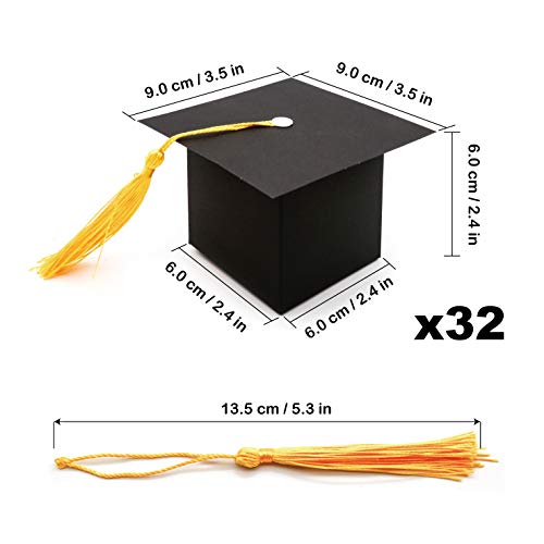 INKNOTE 32 pcs Graduation Cap Gift Box for 2023 Graduation Ceremony Party, Black Box with Yellow Tassel Party Favors Decor Party Supplies,Treat Cake Candy Chocolate Biscuit Box for Graduation Party