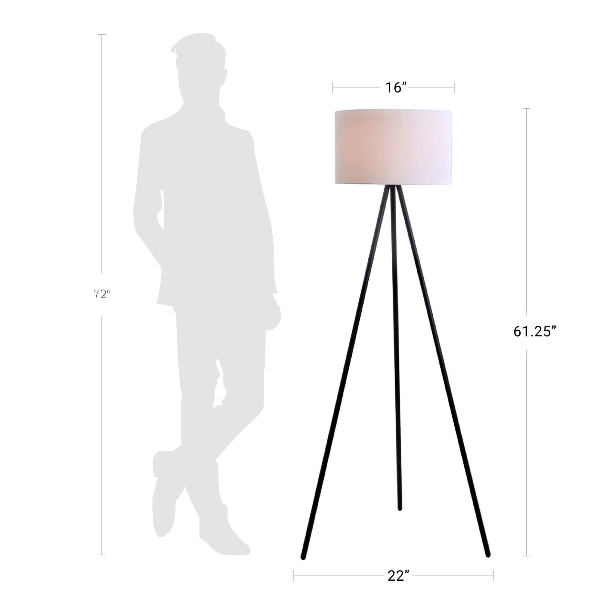 Catalina 19973-000 Mid-Century Modern Tripod Floor Lamp, 61.25", Black Classic