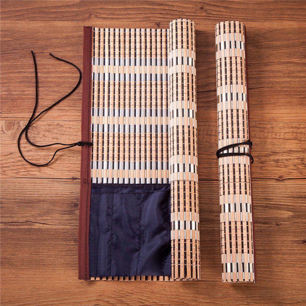Bamboo Calligraphy Brush Holder Rollup Protection, 8 Compartments Pouch Organizer 36x36cm (14x14") - Large