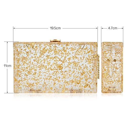 CHISHUNG Women Acrylic Evening Clutch bag Transparent Golden Box Purse Handbag for Wedding Cocktail Party Prom, Blue