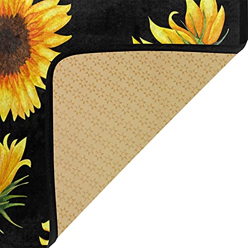 Sunflower Kitchen Rug, Carpet for Bedroom 39" x 20", Standing mat- Black, Running Carpet, Suitable for Outdoor, Washable, Bathroom, Living Room