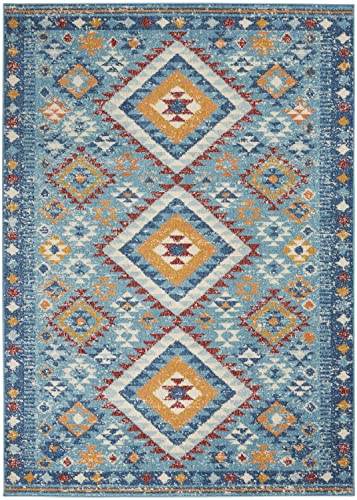 Nourison Passion Bohemian Blue/Multicolor 5'3" x 7'3" Area -Rug, Easy -Cleaning, Non Shedding, Bed Room, Living Room, Dining Room, Kitchen (5x7)