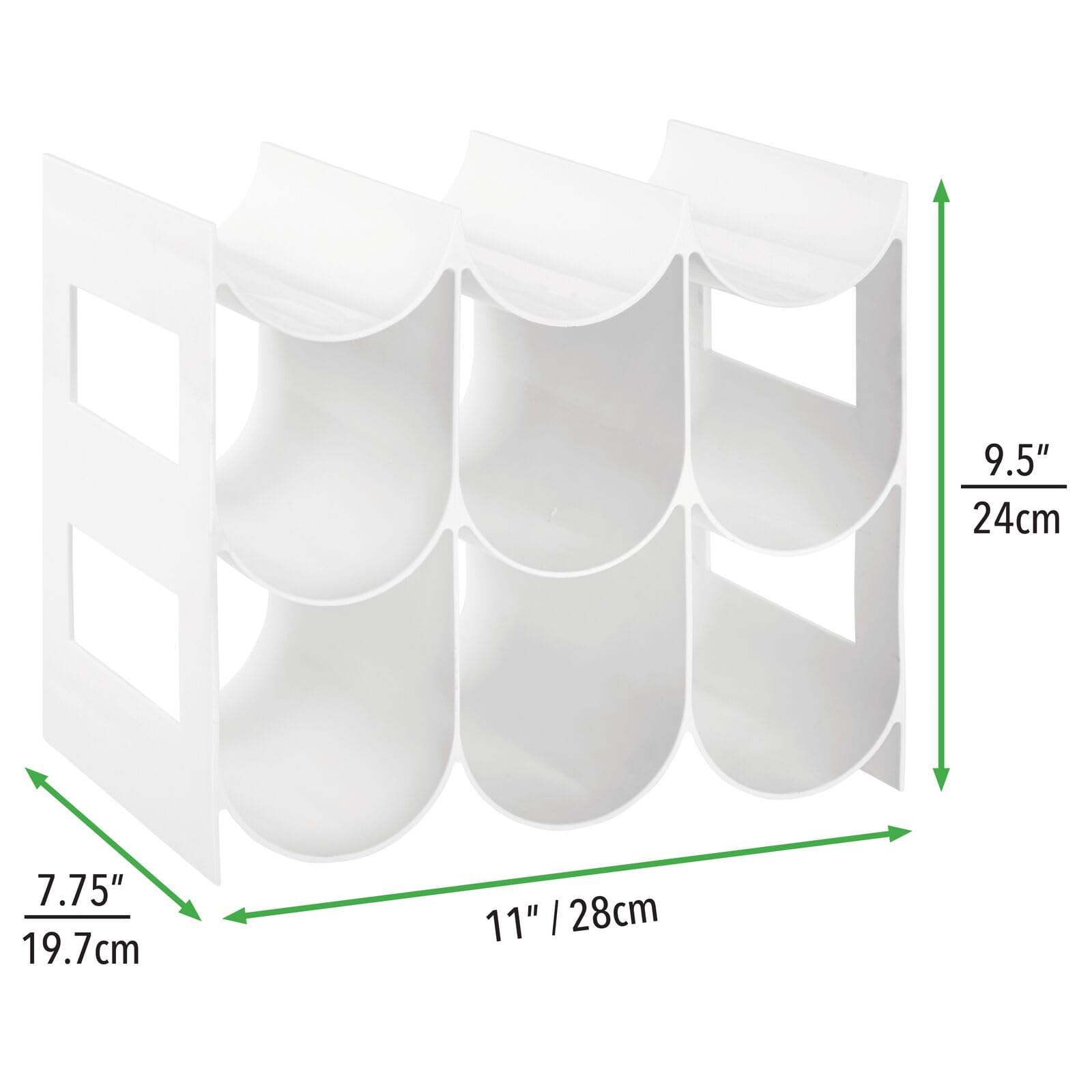 mDesign Plastic Free-Standing Water Bottle Organization/Wine Rack Storage Organizer for Kitchen Countertops, Cabinet, Bin, Pantry, Fridge, Refrigerator, 3 Tiers, 9 Bottles, Lumiere Collection - White