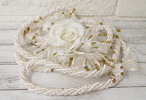 Beautiful White Ivory Gold Intertwine Silver Embellishment Accent Rope Migajon Lazo Wedding Lasso Traditional Lazos De Boda Tradicional Bridal Gift Box