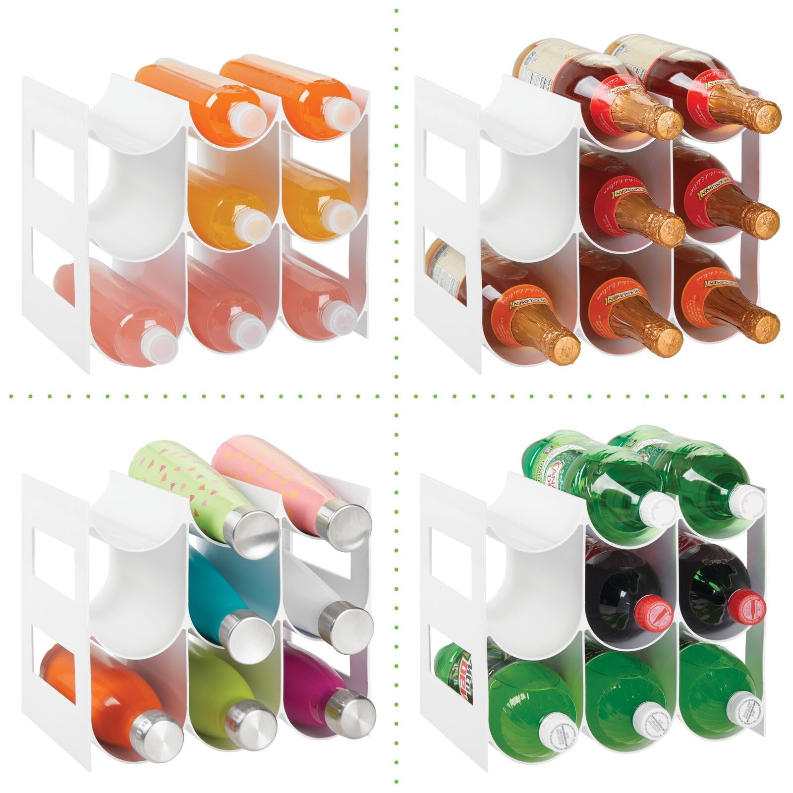 mDesign Plastic Free-Standing Water Bottle Organization/Wine Rack Storage Organizer for Kitchen Countertops, Cabinet, Bin, Pantry, Fridge, Refrigerator, 3 Tiers, 9 Bottles, Lumiere Collection - White