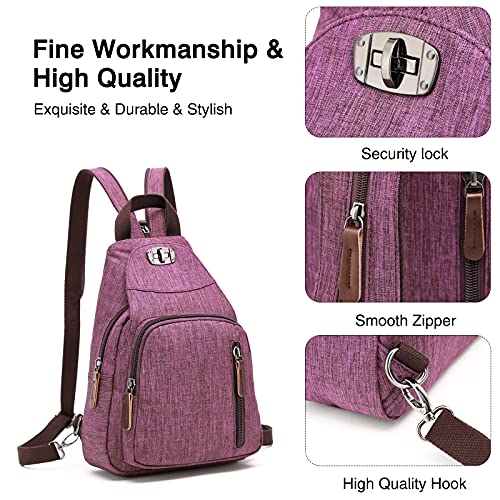 FANDARE Retro Sling Chest Backpack Multipurpose Crossbody Shoulder Bag Travel Backpack for Men Women Outdoor Cycling Indoor Gym Hiking Daypacks Durable Polyester Purple