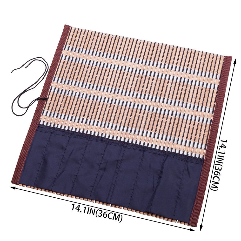 Bamboo Calligraphy Brush Holder Rollup Protection, 8 Compartments Pouch Organizer 36x36cm (14x14") - Large