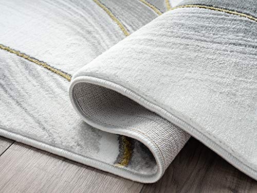 Abani 7' 9" x 10' 2" (8x10) Grey & Gold Metallic Contemporary Ribbon Area Rug, Rugs Swirl Design Neutral Non-Shed Bedroom Rug