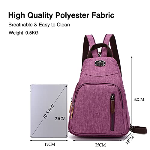 FANDARE Retro Sling Chest Backpack Multipurpose Crossbody Shoulder Bag Travel Backpack for Men Women Outdoor Cycling Indoor Gym Hiking Daypacks Durable Polyester Purple