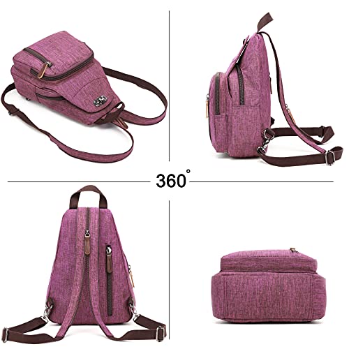 FANDARE Retro Sling Chest Backpack Multipurpose Crossbody Shoulder Bag Travel Backpack for Men Women Outdoor Cycling Indoor Gym Hiking Daypacks Durable Polyester Purple