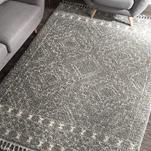 nuLOOM Vasiliki Moroccan Tribal Shag Area Rug, 3' x 5', Silver