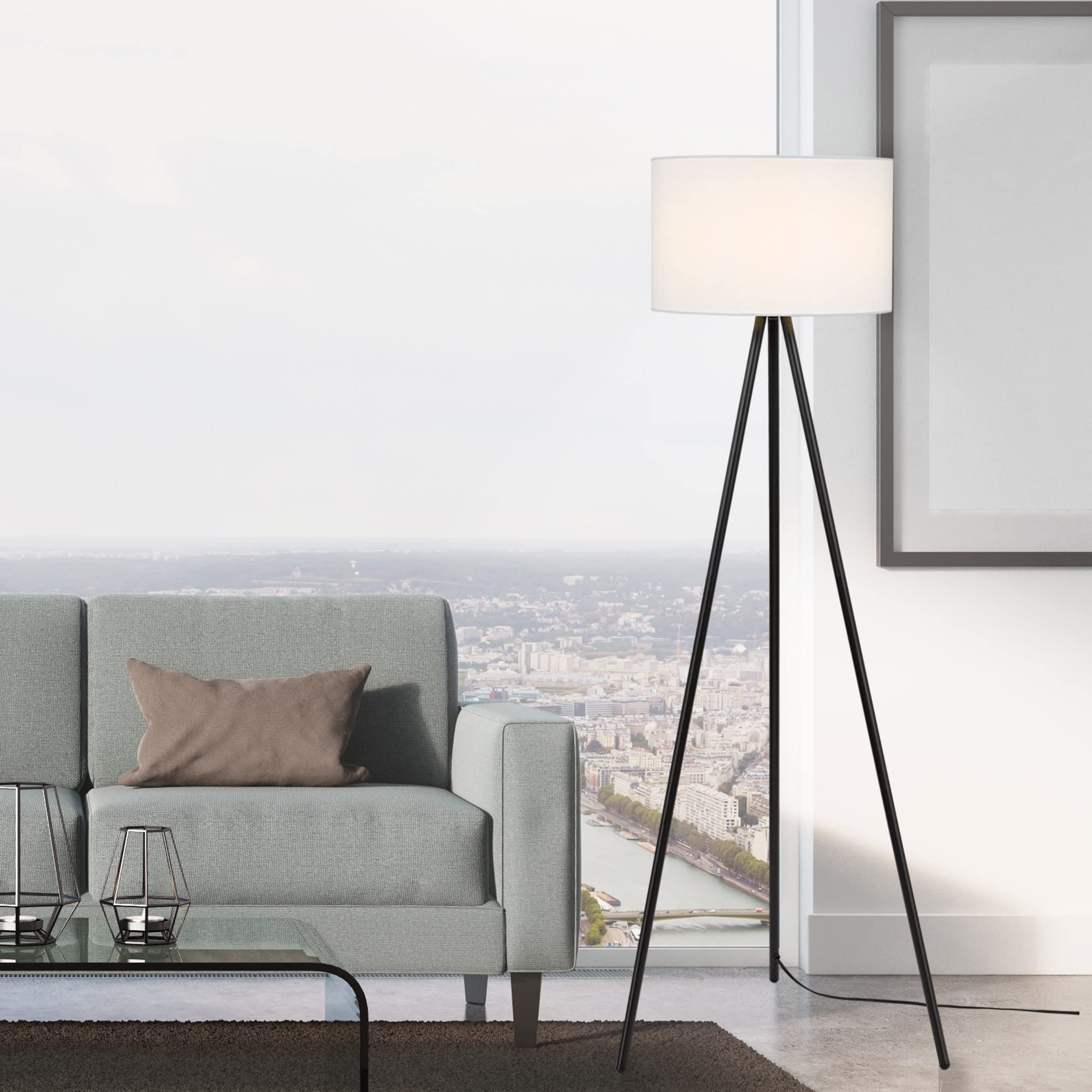 Catalina 19973-000 Mid-Century Modern Tripod Floor Lamp, 61.25", Black Classic